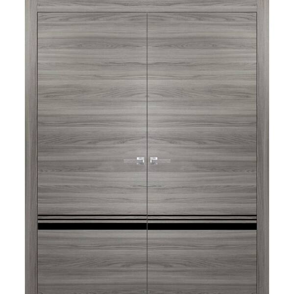 Sartodoors 48 in. x 96 in. 2 Panel Ginger Ash Finished Solid Wood with Honeycomb Sliding Door ...
