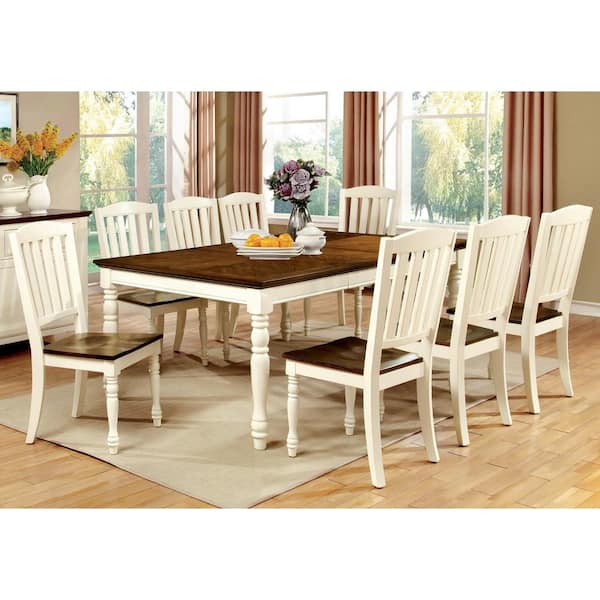 Furniture of America Galentine 9-Piece Vintage White and Dark Oak Wood ...