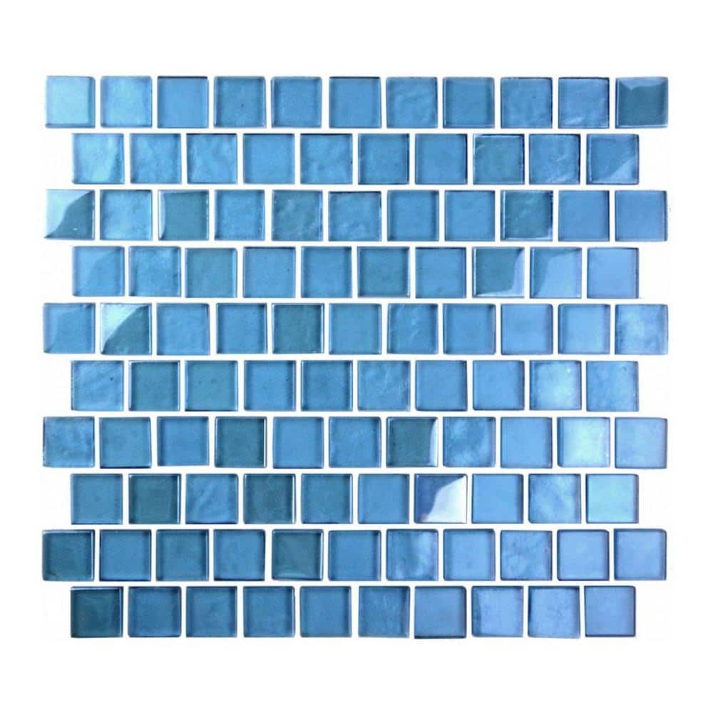 ABOLOS Landscape Blue 12 in. x 12 in. Square Glossy Glass Mosaic Wall ...