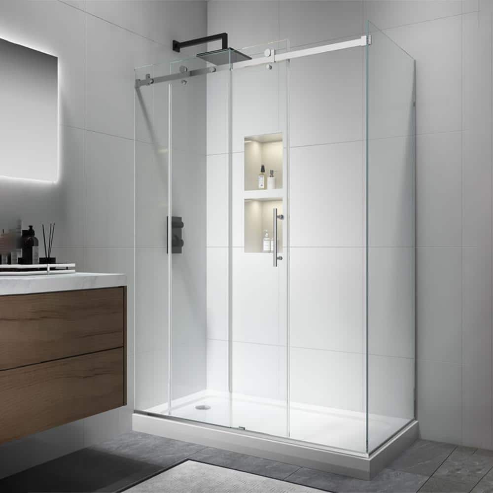 INSTER VENUS 48 in. W x 76 in. H Sliding Frameless Corner Shower ...