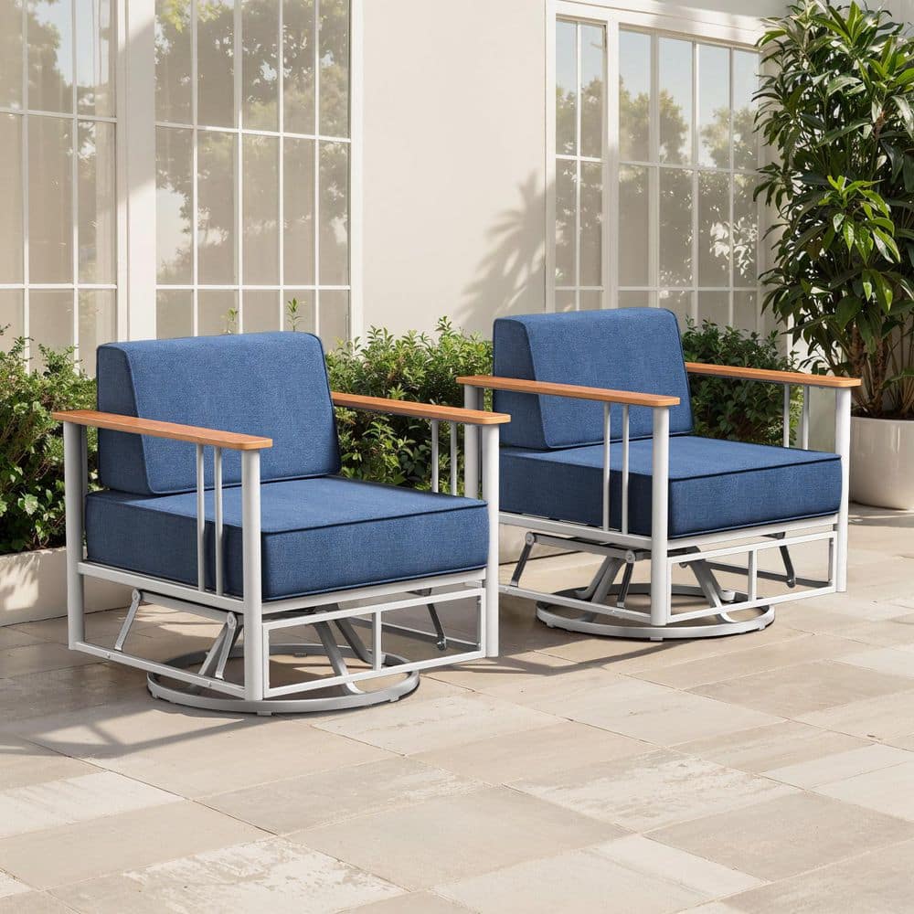 Opohoro Puffin Swivel Glider White Metal Frame Outdoor Rocking Chairs ...