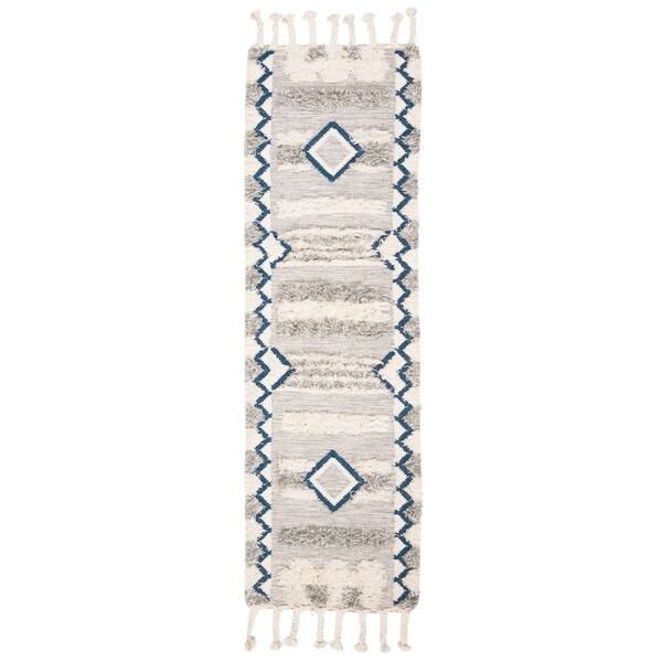 SAFAVIEH Kenya Gray/Ivory 2 ft. x 8 ft. Border Ikat Runner Rug KNY909F ...