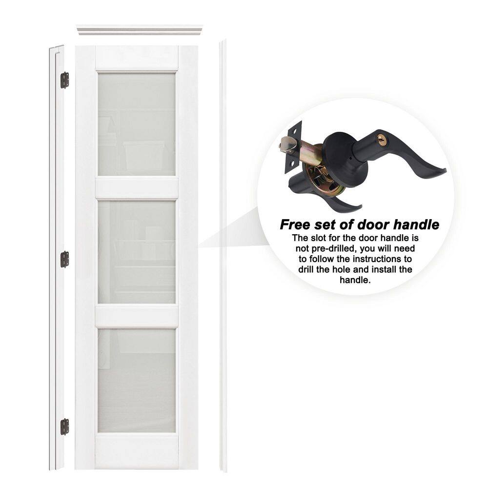 ARK DESIGN 24 in. x 80 in. Left 3-Lite Frosted Glass White Wood ...