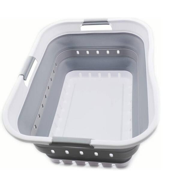 Light Gray Collapsible Plastic Laundry Basket with Cut-out Handles 42 ...