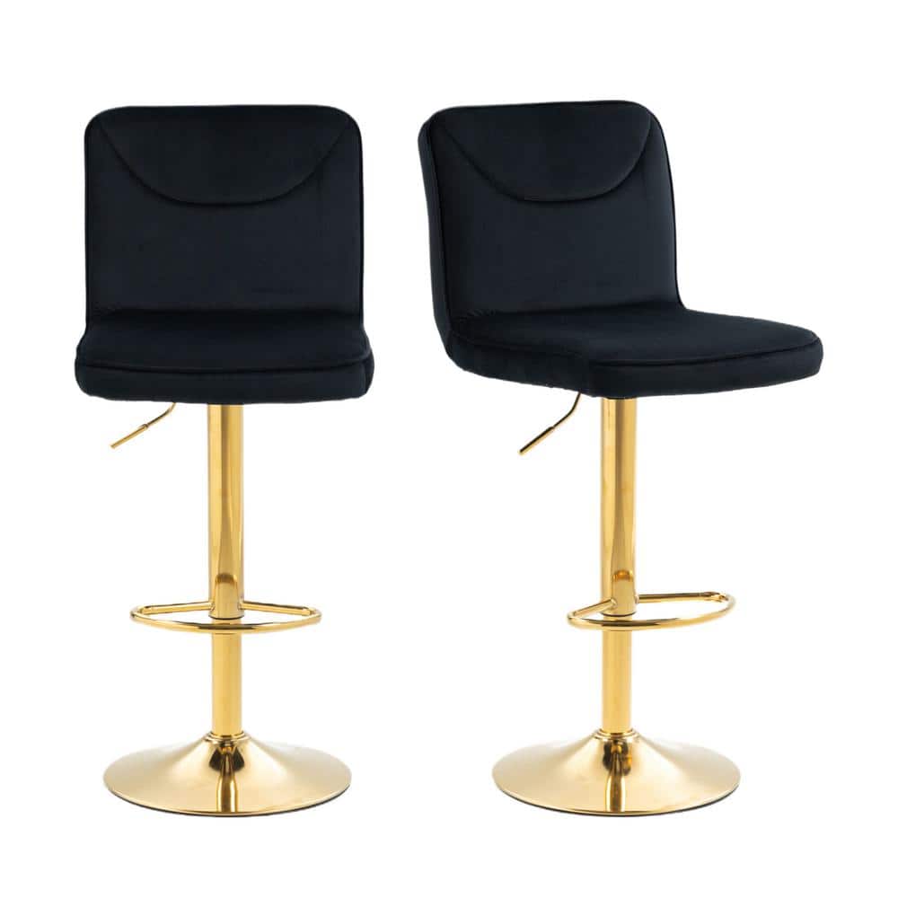 HOMEFUN 46 in. Black Velvet Metal Frame Adjustable Cushioned Bar Stools ...