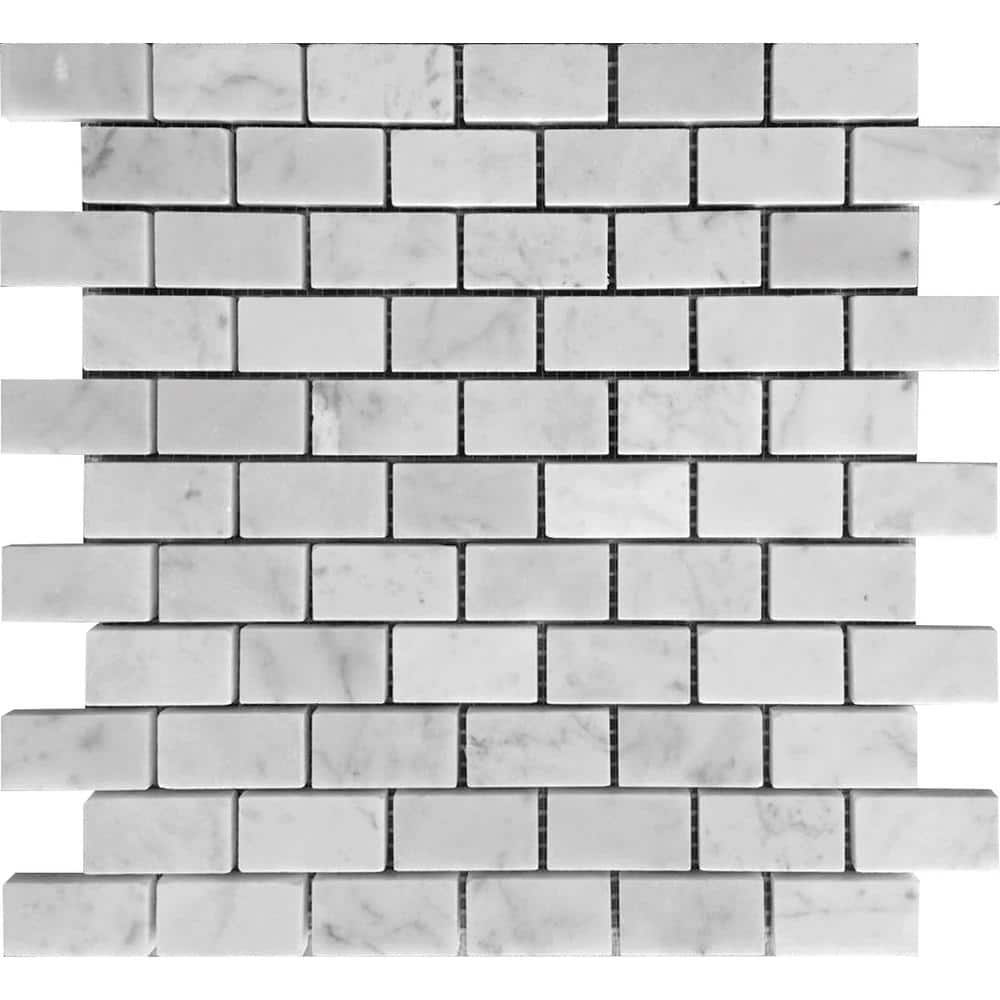 Apollo Tile White 4 in. x 5 in. Honed Brick Pattern Marble Mosaic Floor ...