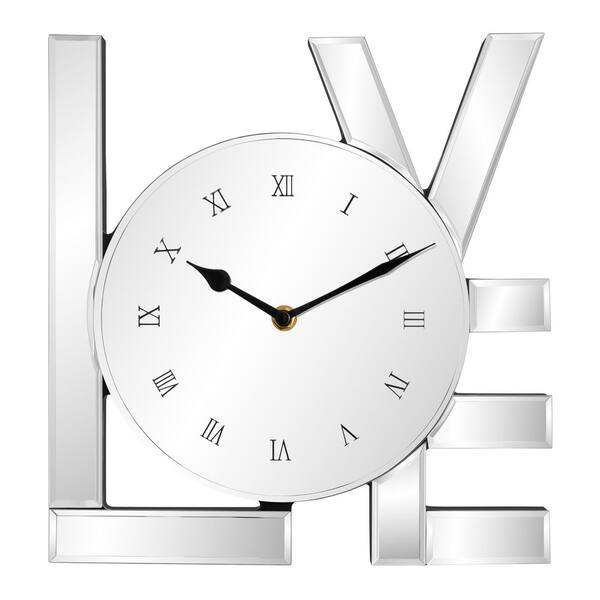 THKSHOUZ Love Silver Roman Numeral Glass Wall Clock SF-MC550 - The Home ...