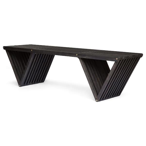 Modern Triangular Acacia Wood Outdoor Bench-63 in. Minimalist ...