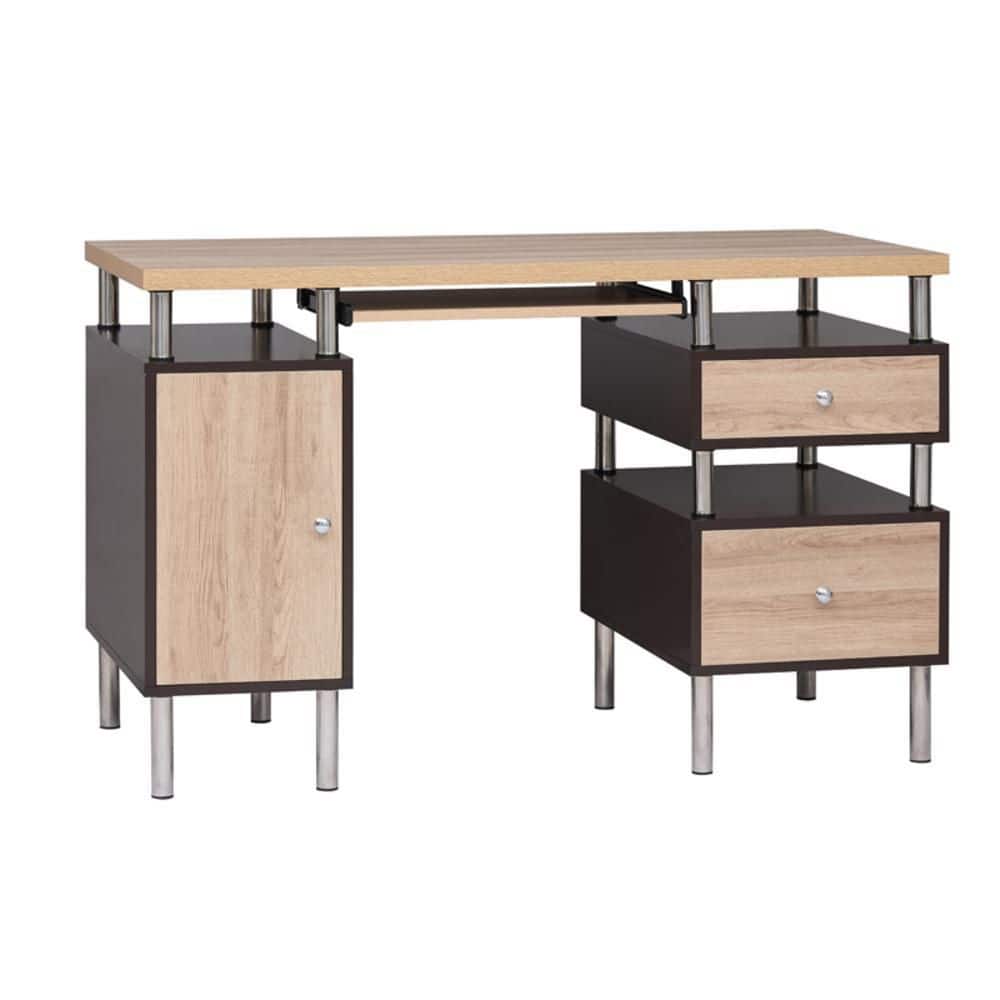 MAYKOOSH Espresso/Natural 2-Drawer Contemporary Two-Tone Small Desk ...
