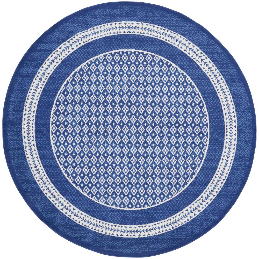 Nourison Whimsicle Navy 5 ft. x 5 ft. Geometric Contemporary Round Area ...