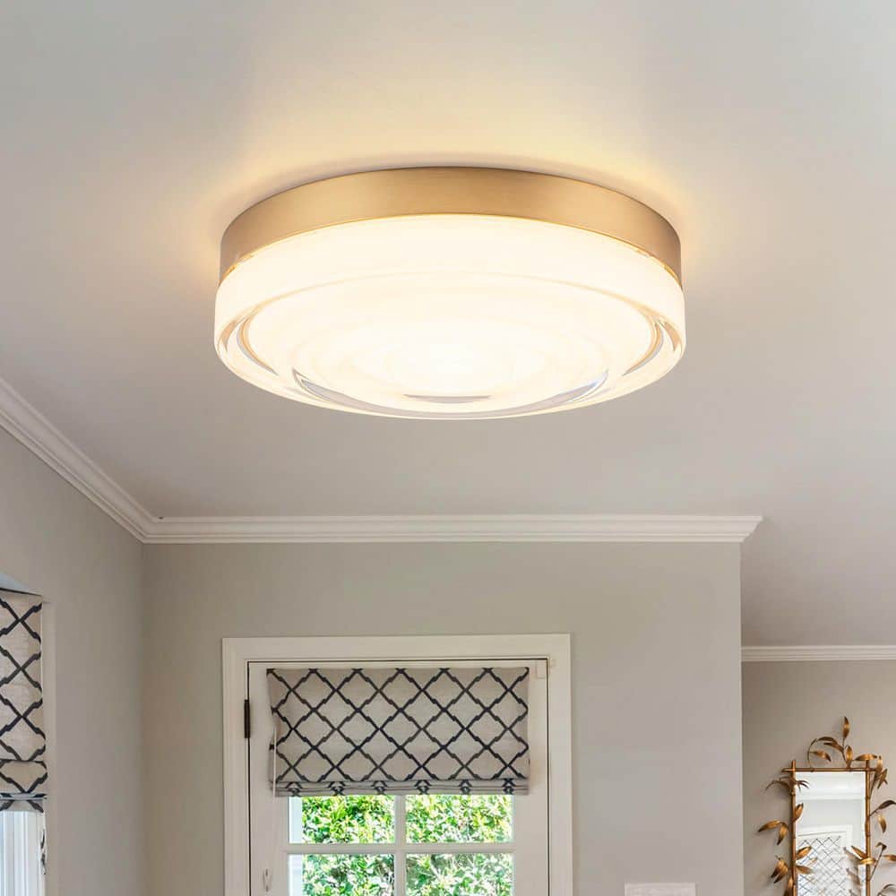 EDISLIVE 9.7 in. 1-Light Modern Drum Integrated LED Brushed Gold Flush ...