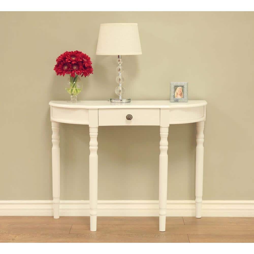 Homecraft Furniture 37 in. White Half Moon Wood Console Table with ...