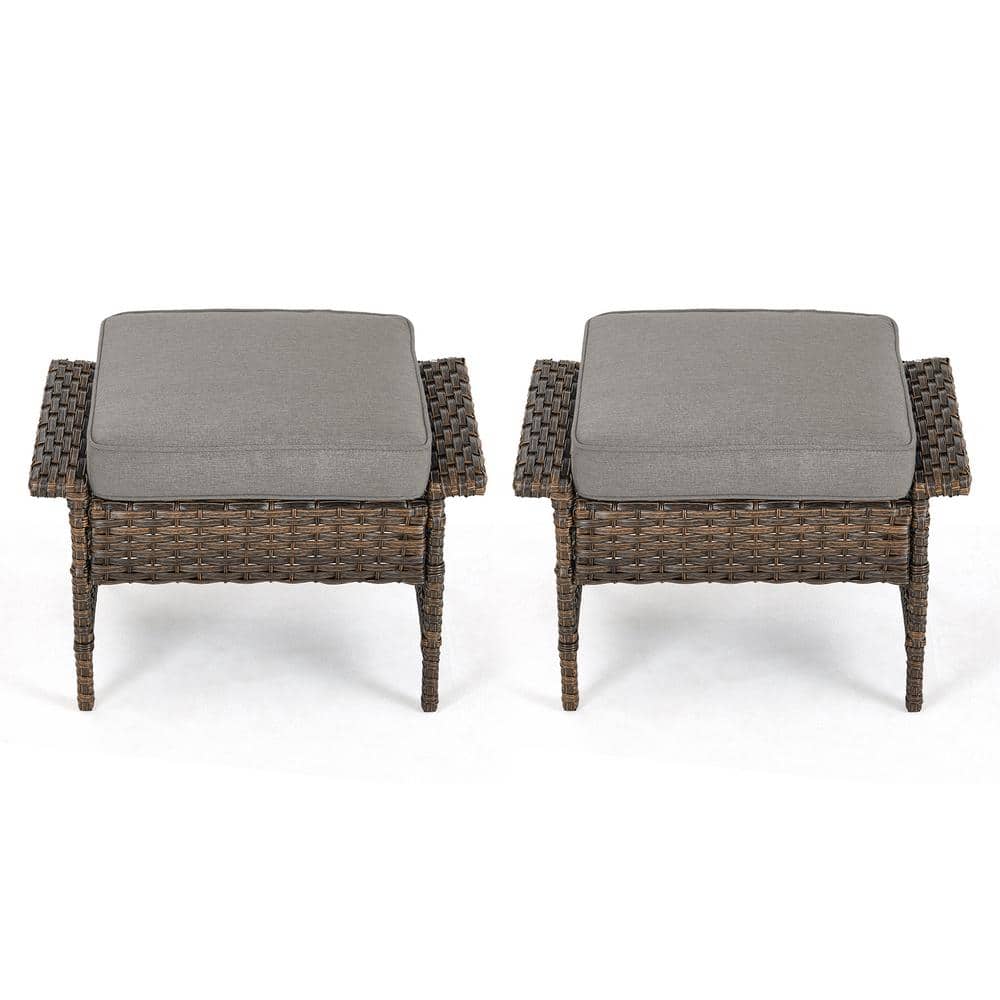Pocassy Seagull Series 2-Pack Wicker Outdoor Ottoman Steel Frame ...