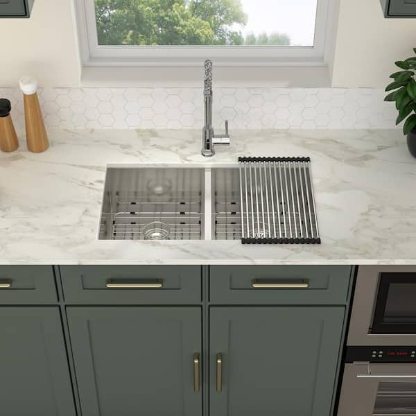 Siavonce 32 in. Undermount Double Bowl Kitchen Sink 60/40 18 Siavonce 32 in. Undermount Double Bowl Kitchen Sink 60/40 18