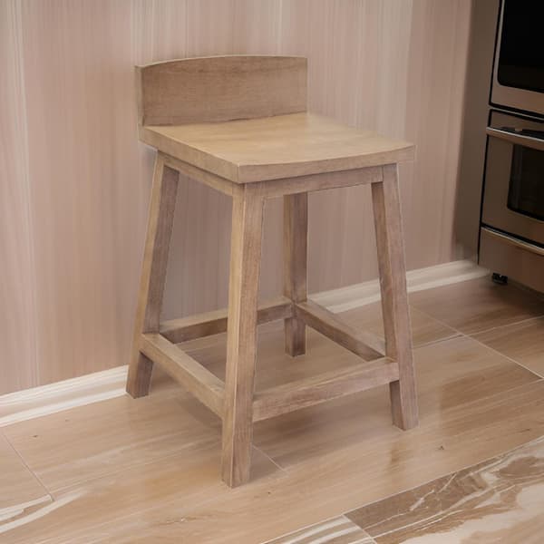 Benjara 24 in. Brown Low Back Wood Bar Stool (Set of 2) BM312215 - The ...