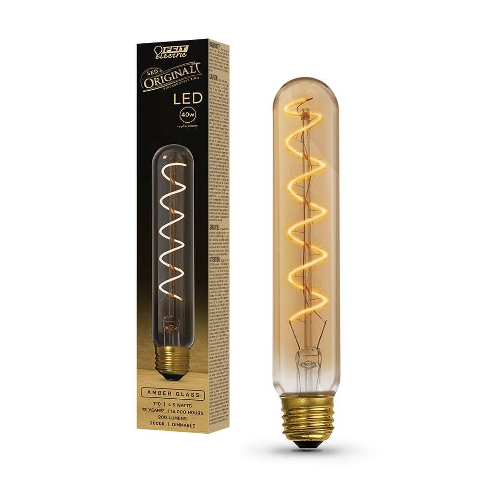 Feit Electric 40-Watt Equivalent T10L Dimmable LED Amber Glass Vintage Edison Large Light Bulb ...