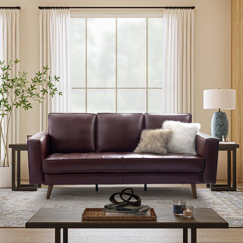 JAYDEN CREATION Agamemnon 82 in. W Square Arm Genuine Leather Rectangle ...