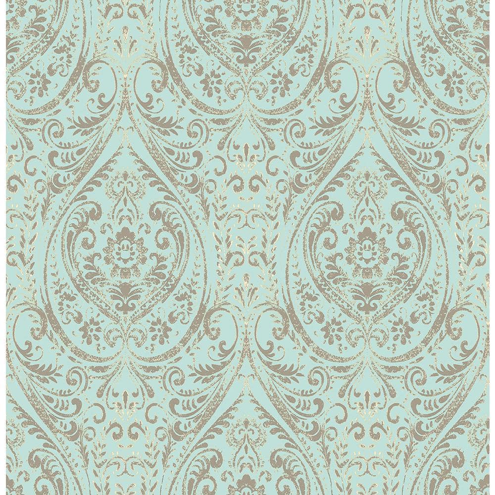 NuWallpaper Nomad Damask Blue Wallpaper Sample NU2079SAM - The Home Depot