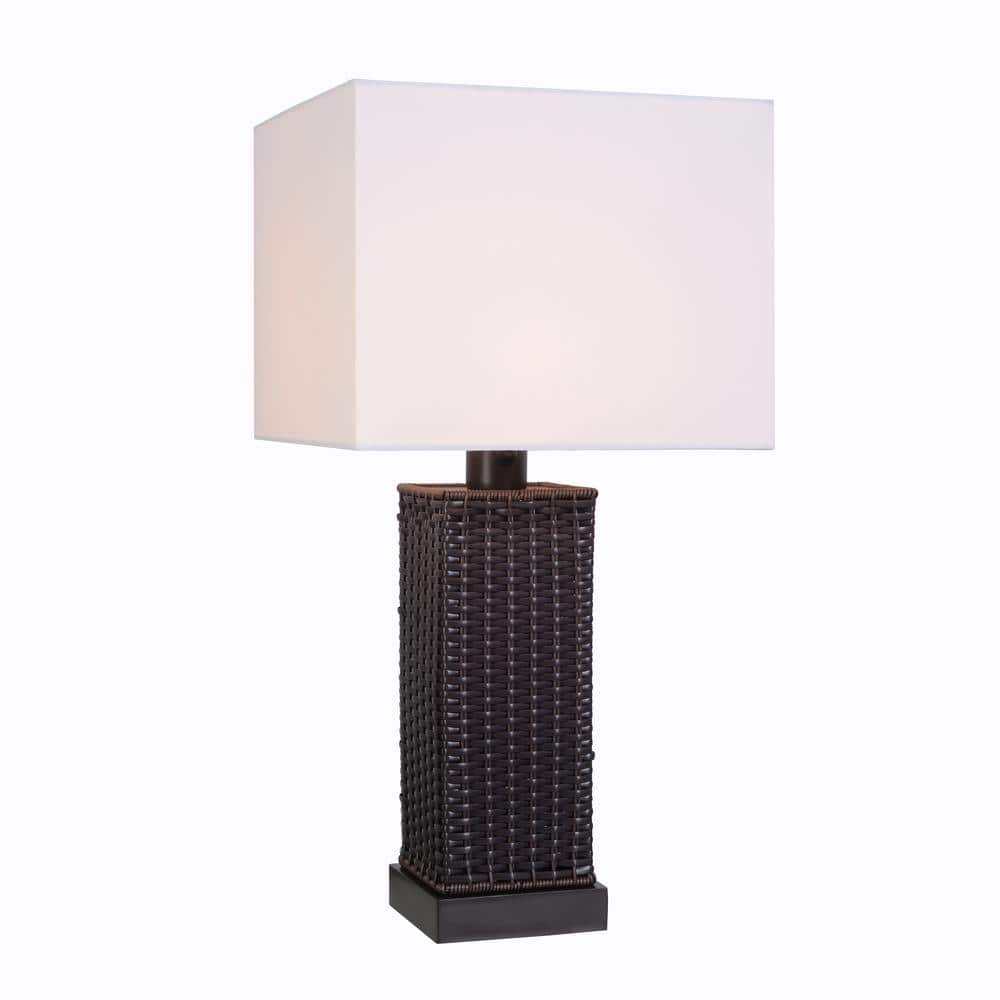 Hampton Bay Edgehill 27.25 in. Square Brown Outdoor/Indoor Table Lamp ...