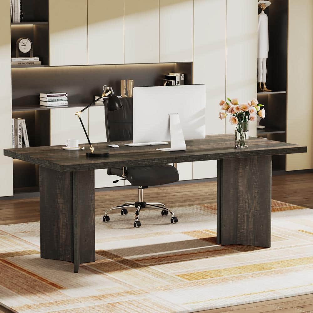 BYBLIGHT 63 in. Rectangular Dark Gray Engineered Wood Executive Desk ...