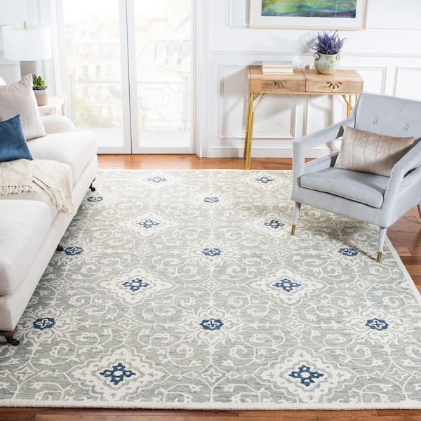SAFAVIEH Roslyn 4 ft. x 6 ft. Ivory/Blue Ornate Area Rug ROS601A-4 ...