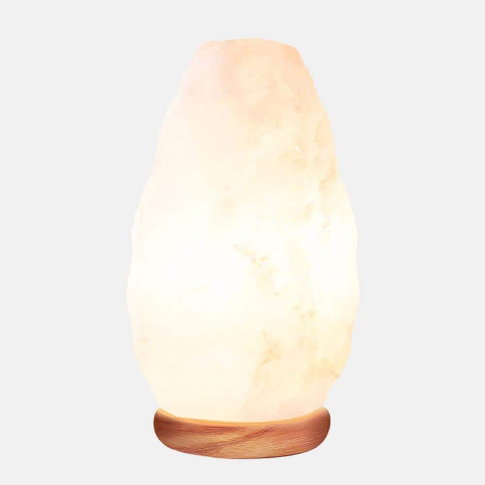 Himalayan Glow 7 in. Natural White Salt Lamp, Tall Wooden Base Salt ...