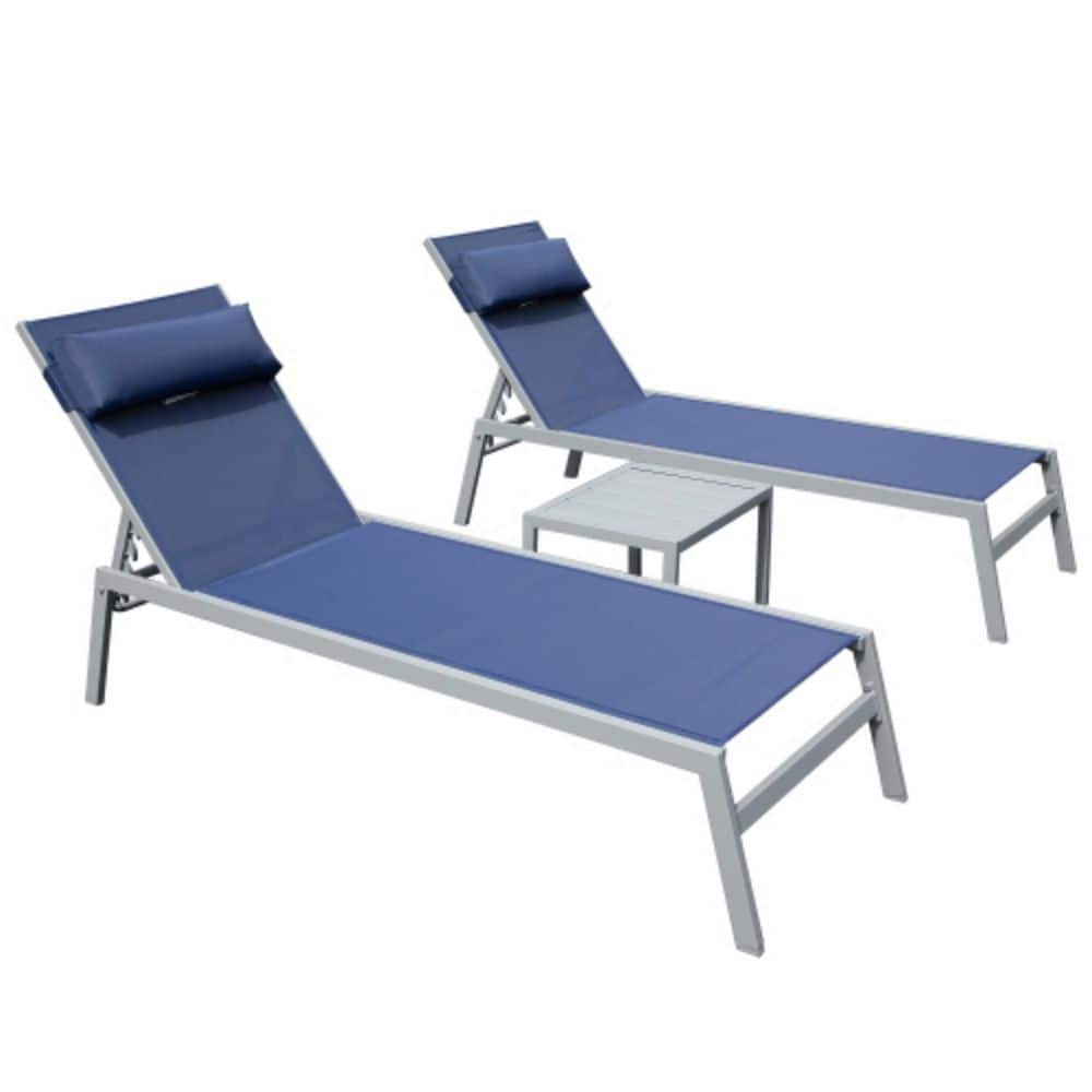Dracelo Patio Lounge Chairs Set of 3, Aluminum Pool Lounge Chairs with ...