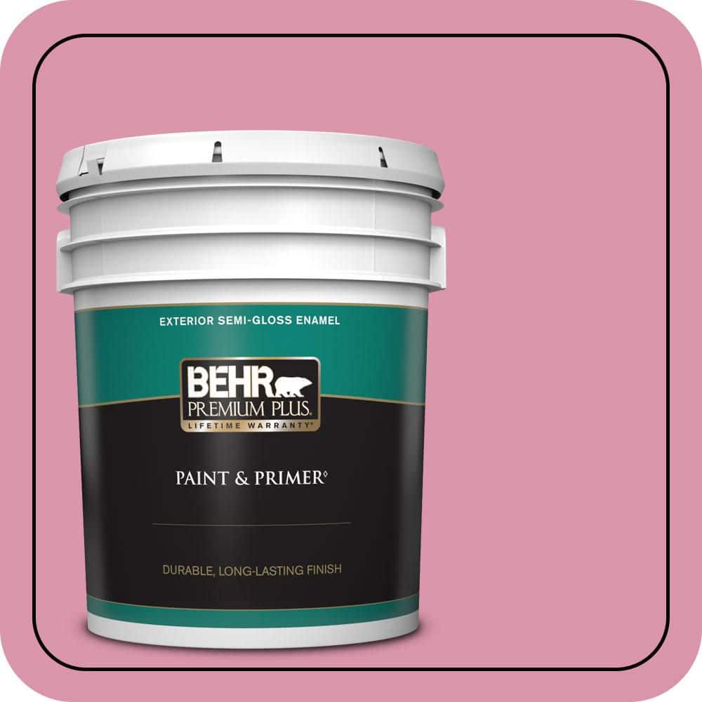 BEHR PREMIUM PLUS 5 gal. #110B-4 Foxy Pink Semi-Gloss Enamel Exterior ...