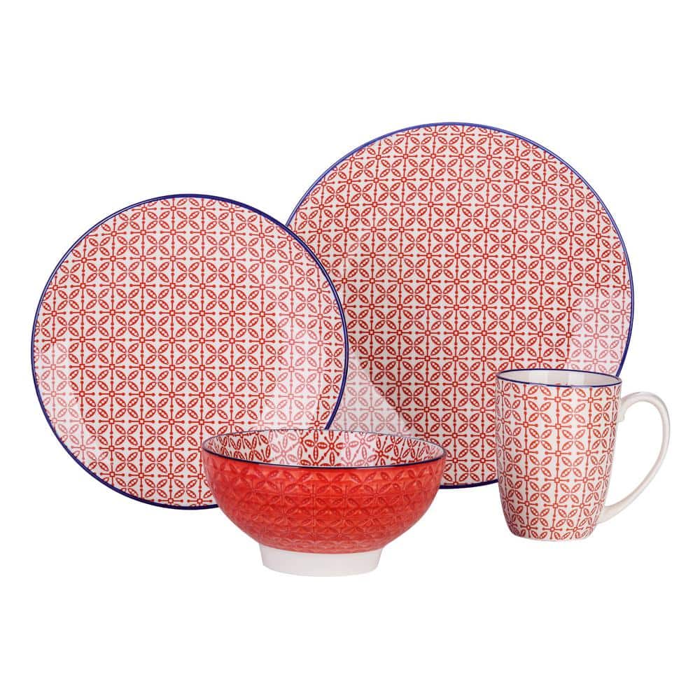 vancasso 4-Piece Red Pattern Porcelain Plates and Bowls Set Mug Cup ...