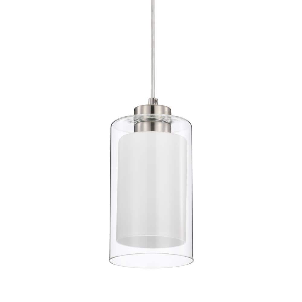 Edvivi Avenue 1-Light Brushed Nickel Mini Pendant with Clear Glass and ...