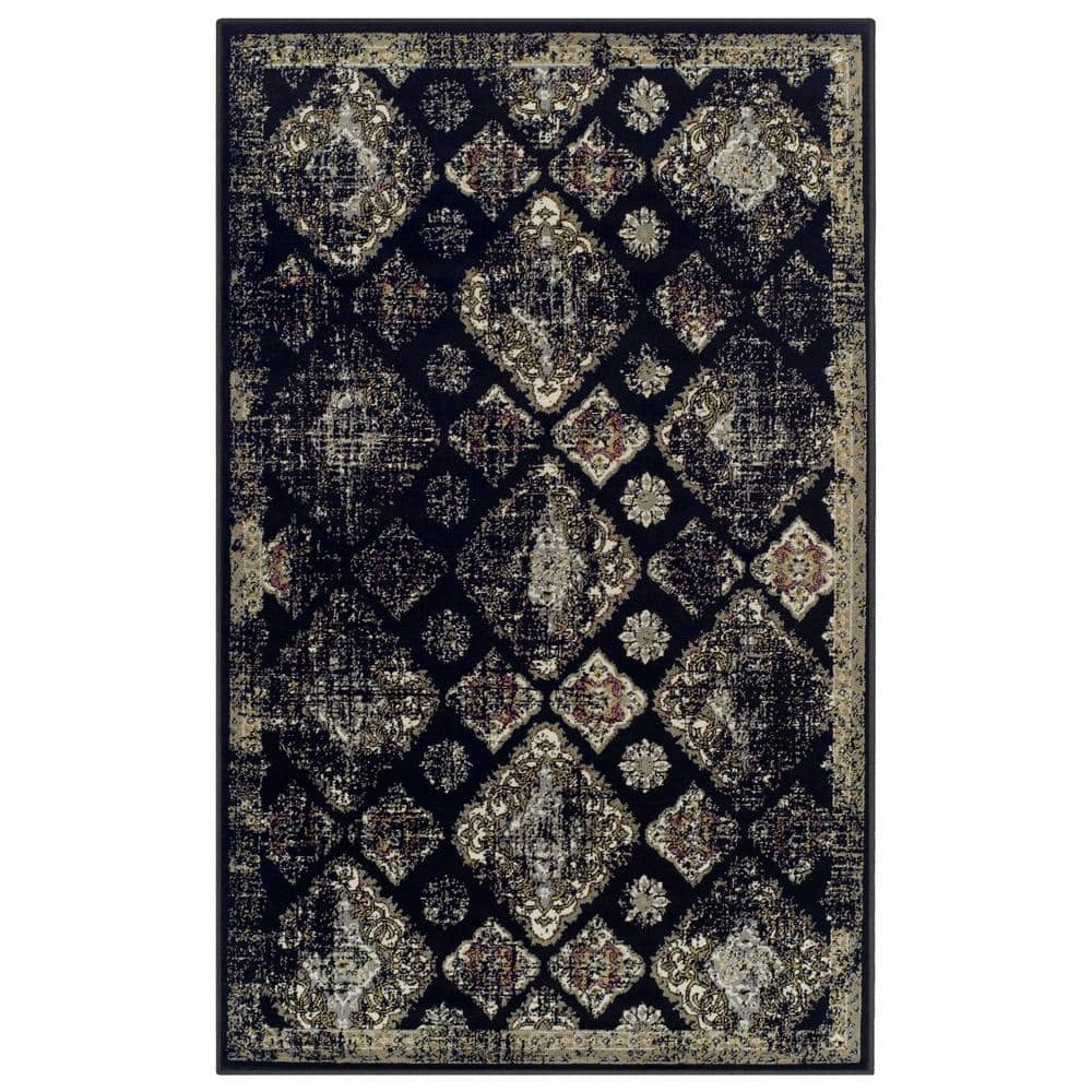 SUPERIOR Mayfair Black 5 ft. x 8 ft. Distressed Damask Area Rug 5X8RUG ...