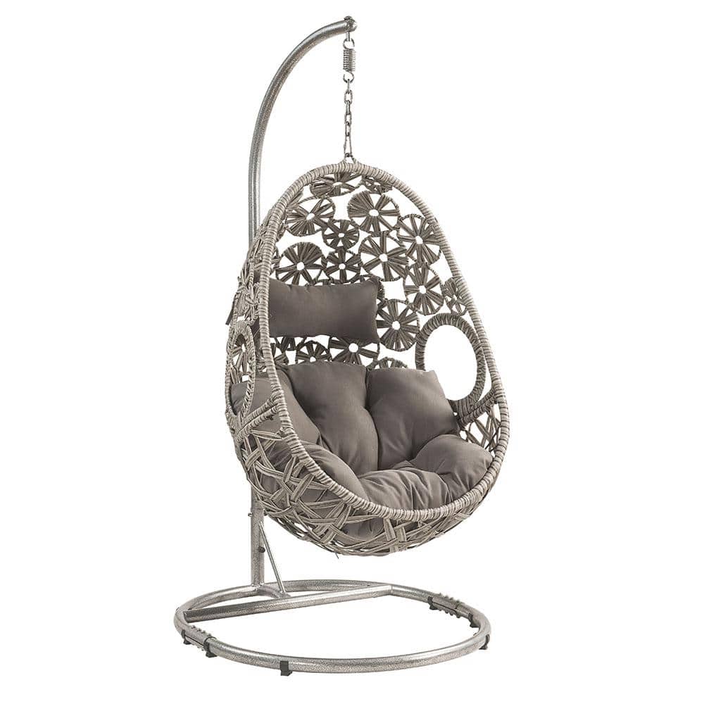 Acme Furniture Sigar Wicker Outdoor Patio Swing Chair with Light Gray ...