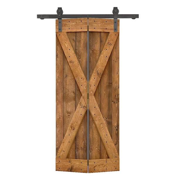 CALHOME 30 in. x 84 in. X Pre Assembled Walnut Wood Solid Core Bi-fold ...
