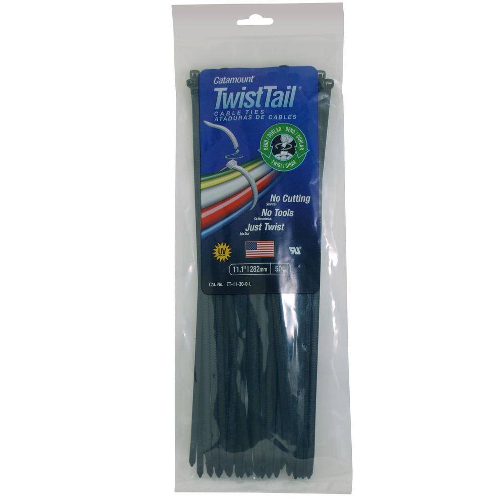 Catamount 11 in. 30 lb. TwistTail Cable Tie, Black (50-Pack) TT-11-30-0 ...