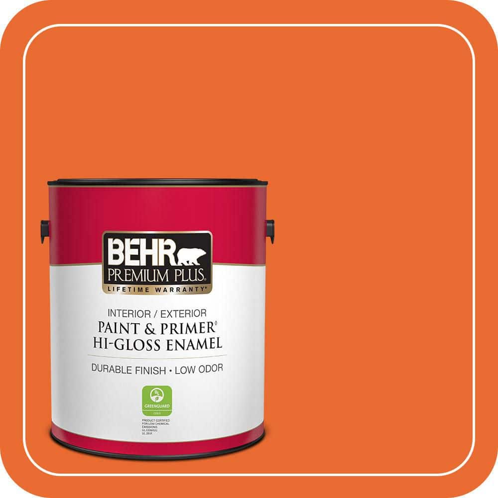 BEHR PREMIUM PLUS 1 gal. #220B-7 Electric Orange Hi-Gloss Enamel ...