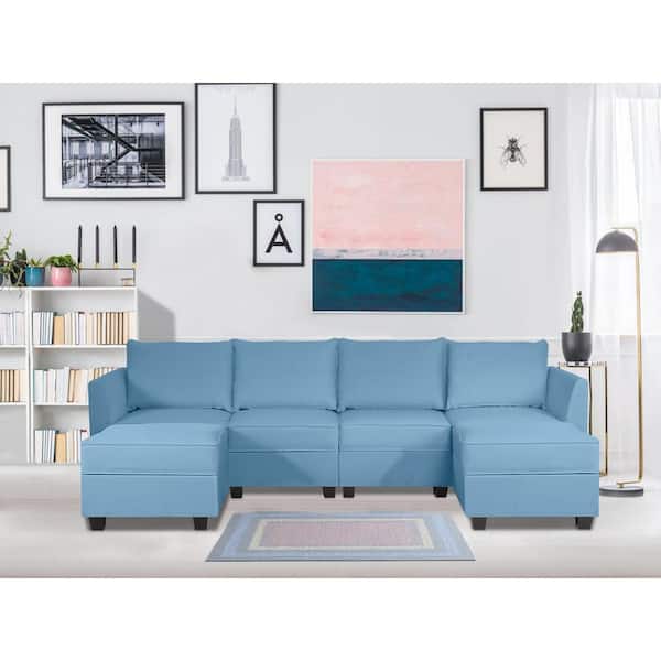 MAYKOOSH Contemporary 4 Piece Modular Sectional Sofa with Double ...