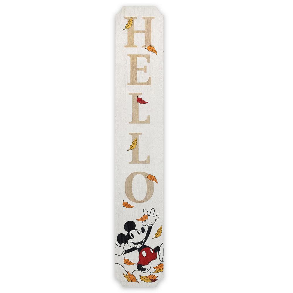 Disney 46 in. Weather-Resistant Mickey Mouse Hello Fall Vertical Wood ...