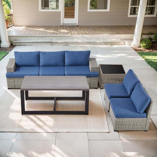 Opohoro ModNest Taupe 7-Piece Wicker Patio Conversation Set, Modular ...