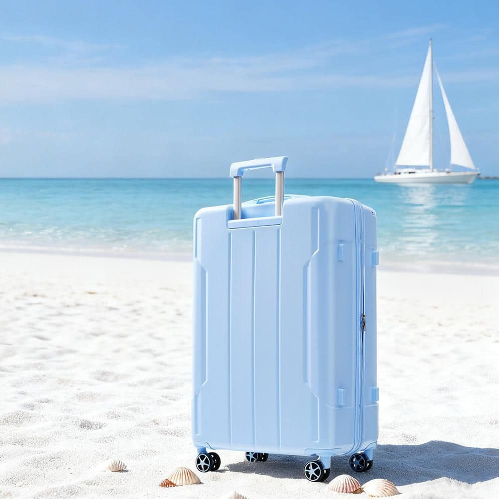 Merax 25.8 in. Sky Blue ABS Hardside Luggage Double Spinner Suitcase ...