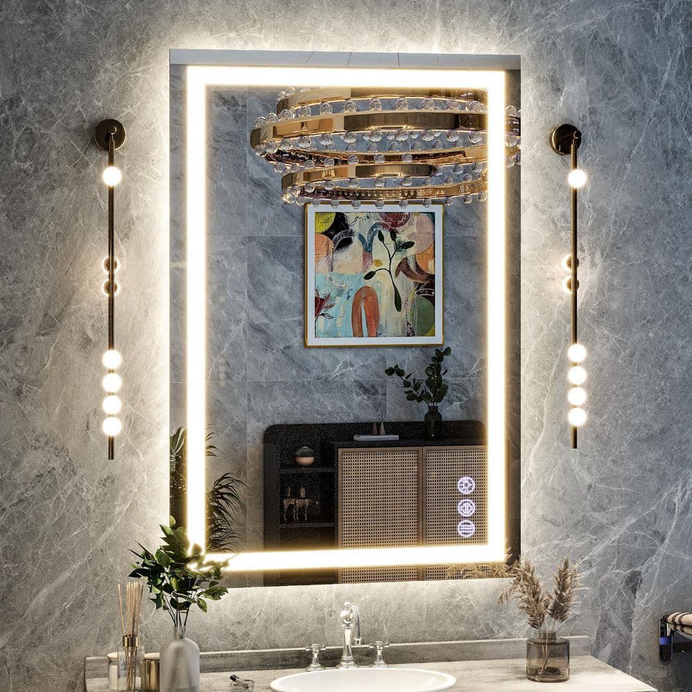 XRAMFY 26 in. W x 38 in. H LED Light Anti-Fog Rectangular Modern ...