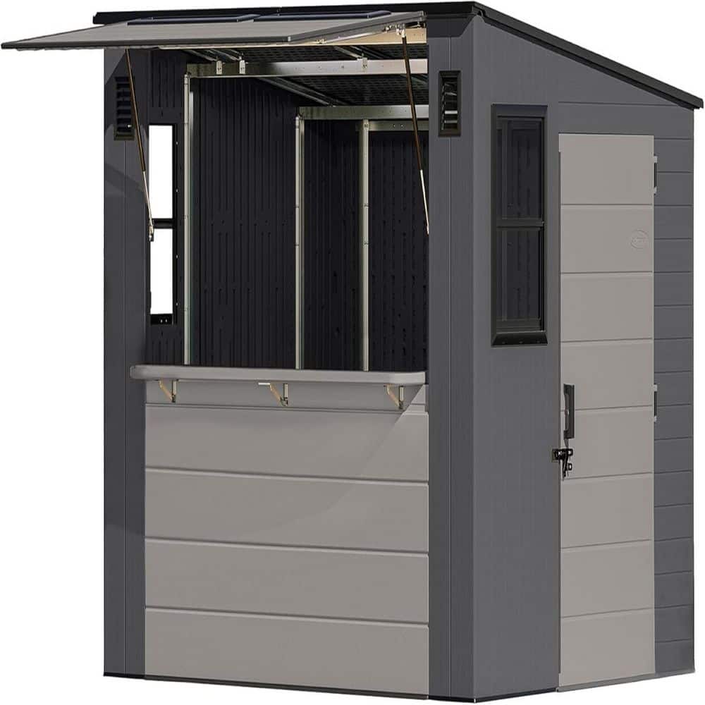 VEIKOUS 5 ft. x 5.8 ft. Entertainment Outdoor Metal Bar Shed with 2 ...