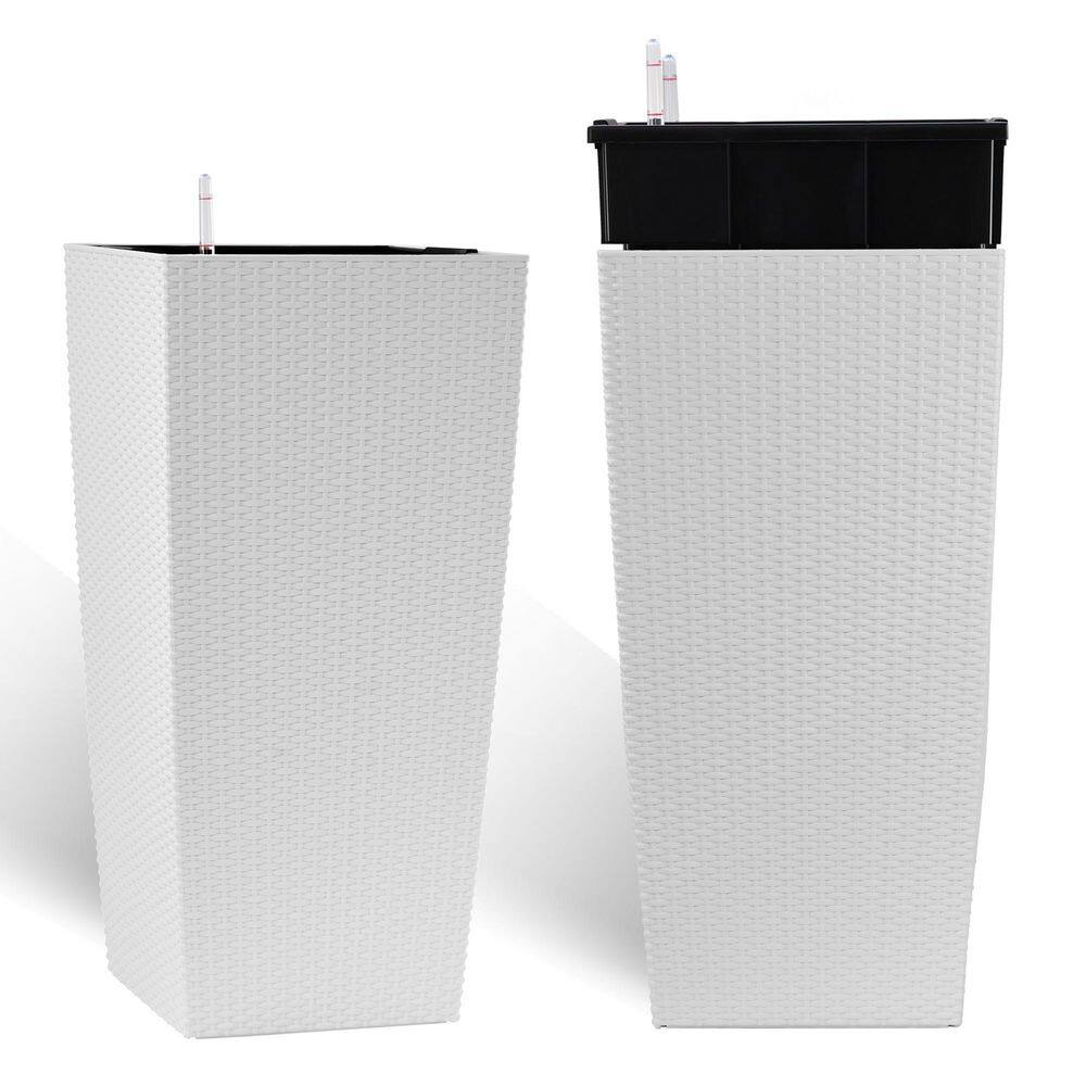30 in. H White Plastic Square Planter with Automatic Watering System ...
