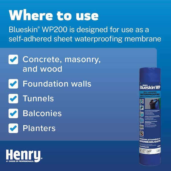 Henry Blueskin WP200 Self-Adhered Waterproofing Membrane 66.7 ft. x 36 ...