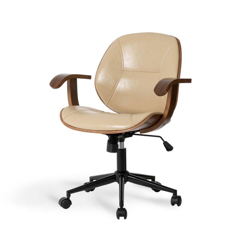 Glitzhome 38 in. H Cream PU Leather Adjustable Swivel Desk Chair/Task ...