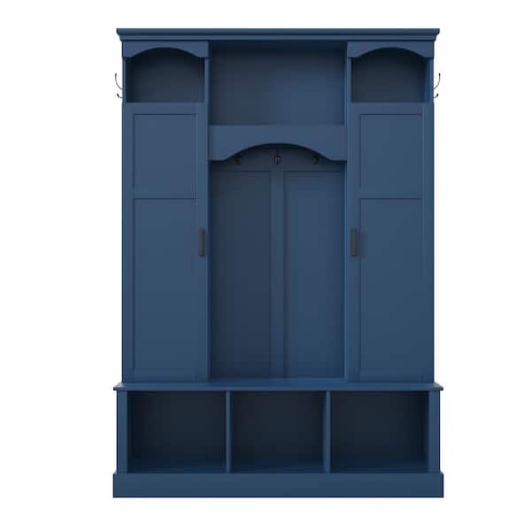 anpport AP-Foyer Farmhouse Blue Hall Tree with 7 Hooks & 2 Cabinets ...