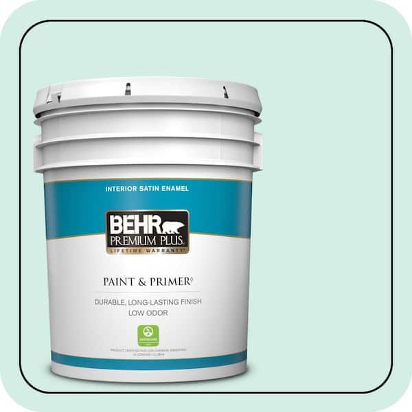 BEHR PREMIUM PLUS 5 gal. #490C-2 Adriatic Mist Satin Enamel Low Odor ...