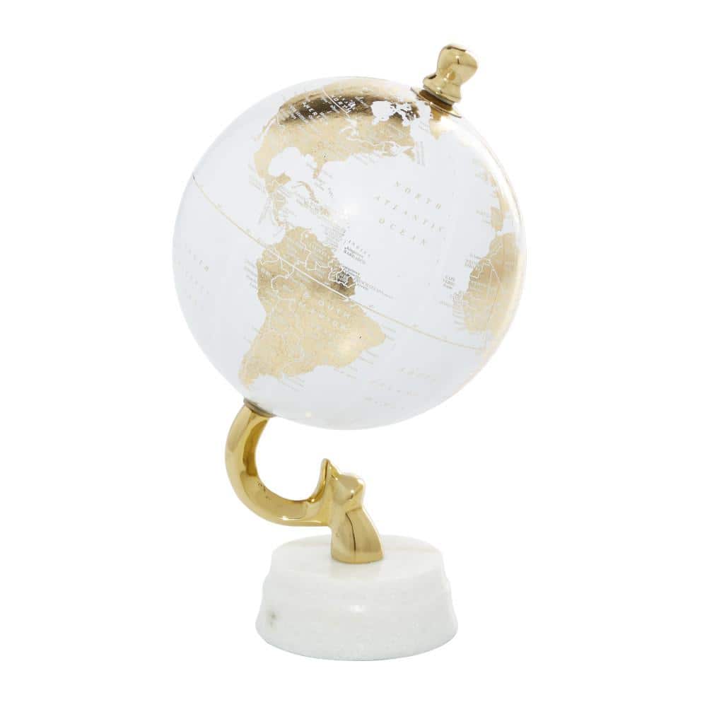 Litton Lane 11 in. Gold Aluminum Decorative Globe with Marble Base ...