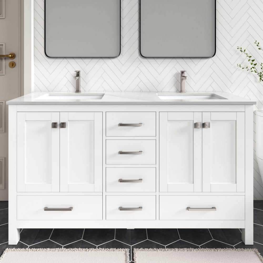 HOMEVY STUDIO Anneliese 60 in. W x 21 in. D x 35 in. H Double Sink ...