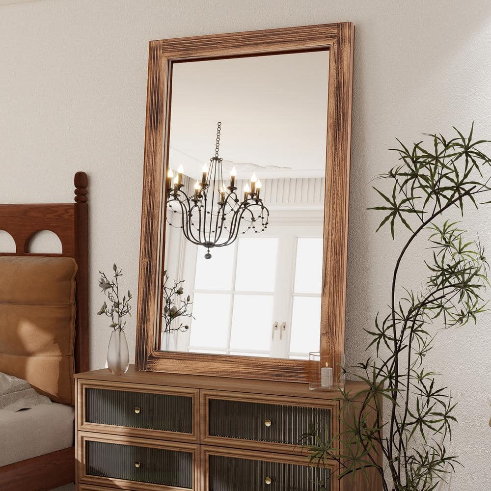 XRAMFY 24 in. W x 36 in. H Rectangular Classic Brown Wooden Framed ...