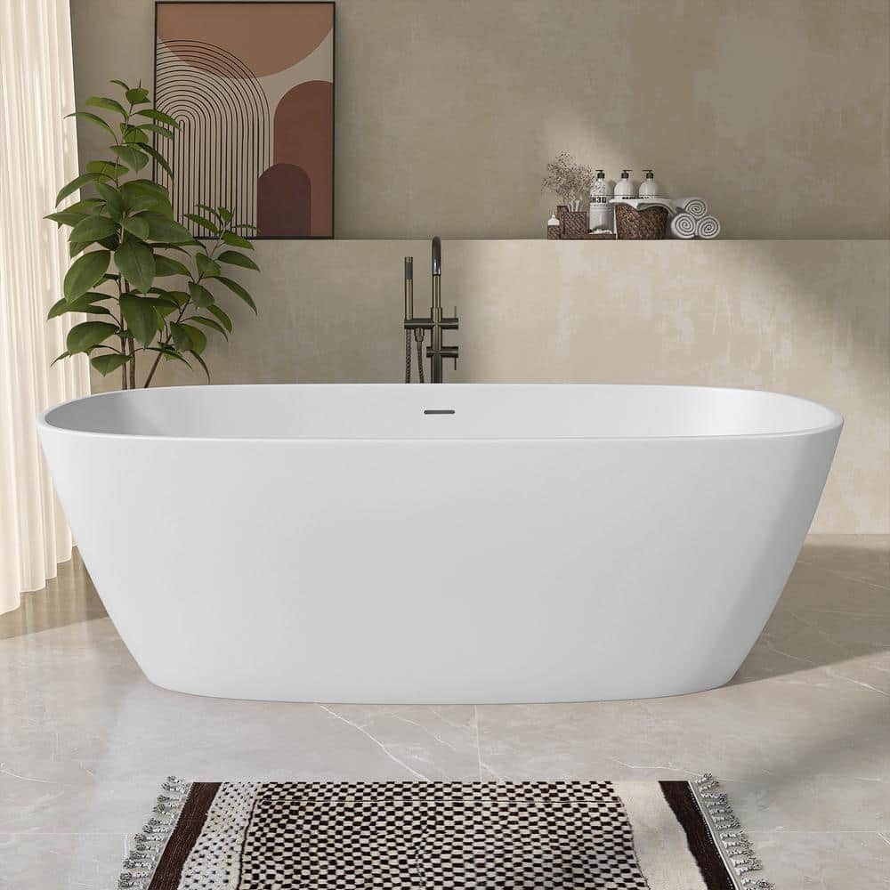 Getpro 67 in. x 33 in. Solid Surface Tub Stone Resin Flatbottom ...